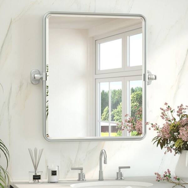 KeonJinn 20 in. W x 24 in. H Brushed Nickel Mirrors Framed Tilt Mirrors ...