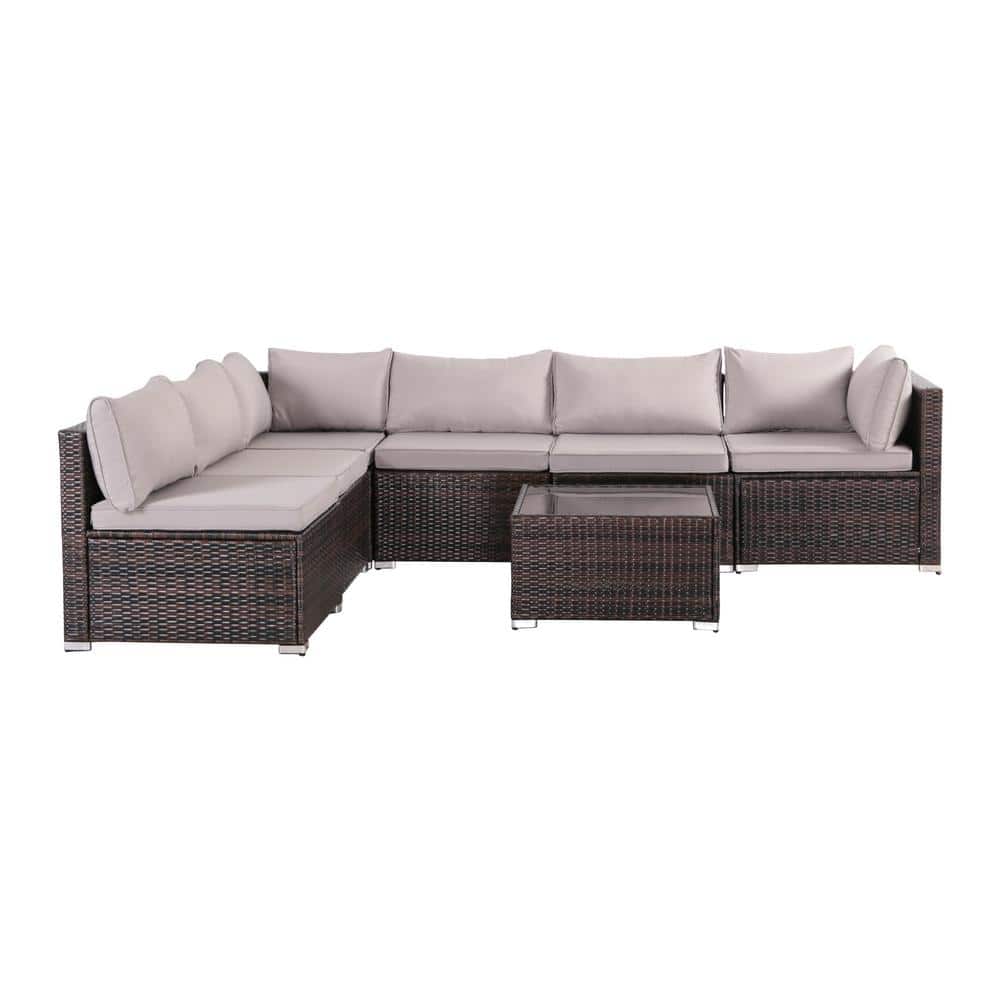 Zeus & Ruta 7-Piece Modern Rattan Wicker Garden Outdoor Sectional Set ...
