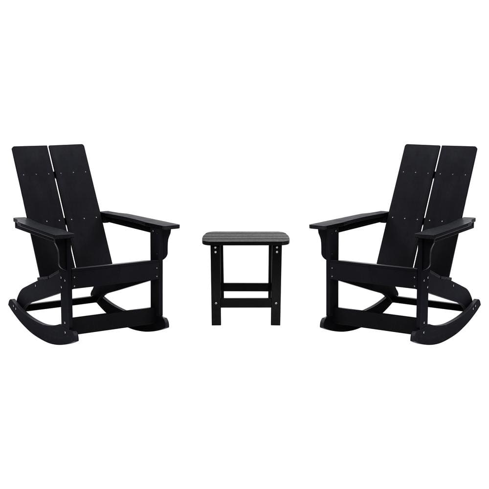 Carnegy Avenue Finn Black 3-Piece Wood Outdoor Rocking Chair Grade All ...