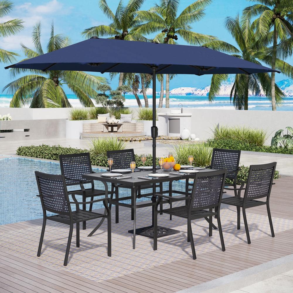 PHI VILLA 8-Piece Metal Patio Outdoor Dining Set with Stackable Chairs ...