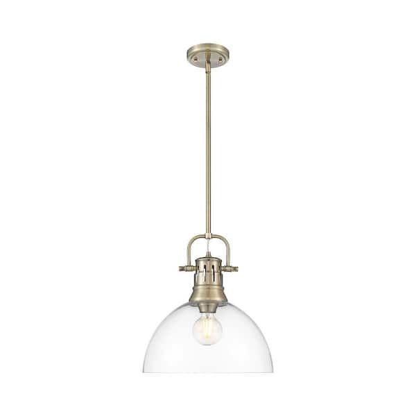 Golden Lighting Duncan 100-Watt 1-Light Aged Brass Pendant Light with ...
