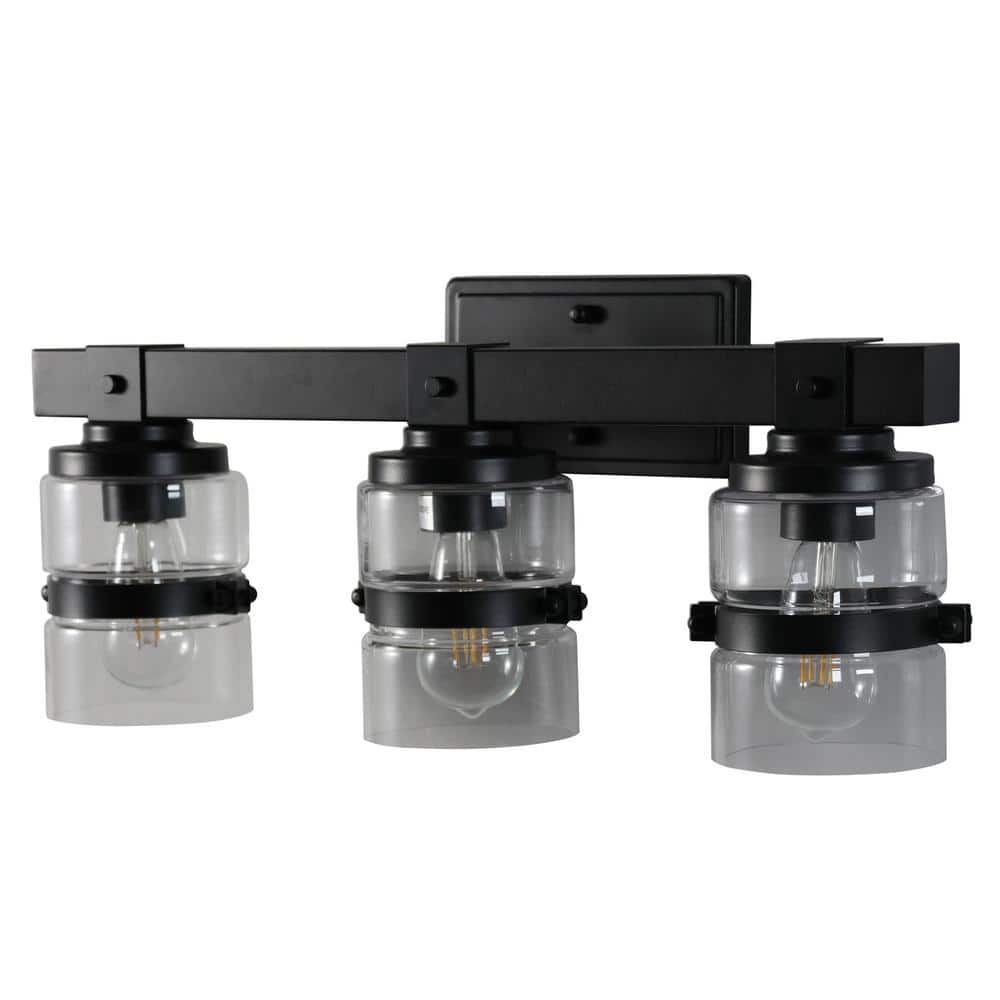 ANGELES HOME 23 in. 3-Light Black LED Vanity Light with Metal ...