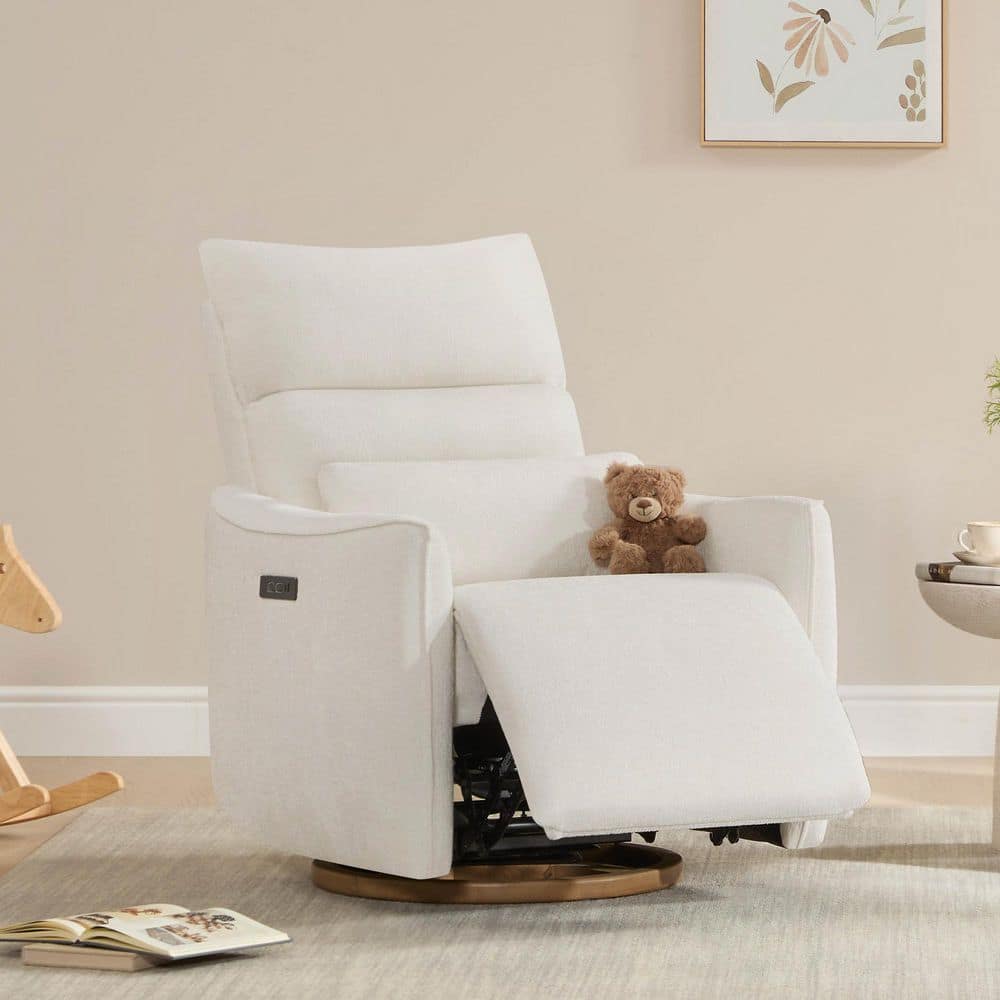 Spruce & Spring Otis Cream Fabric Dual-Motor 270° Swivel Power Nursery ...