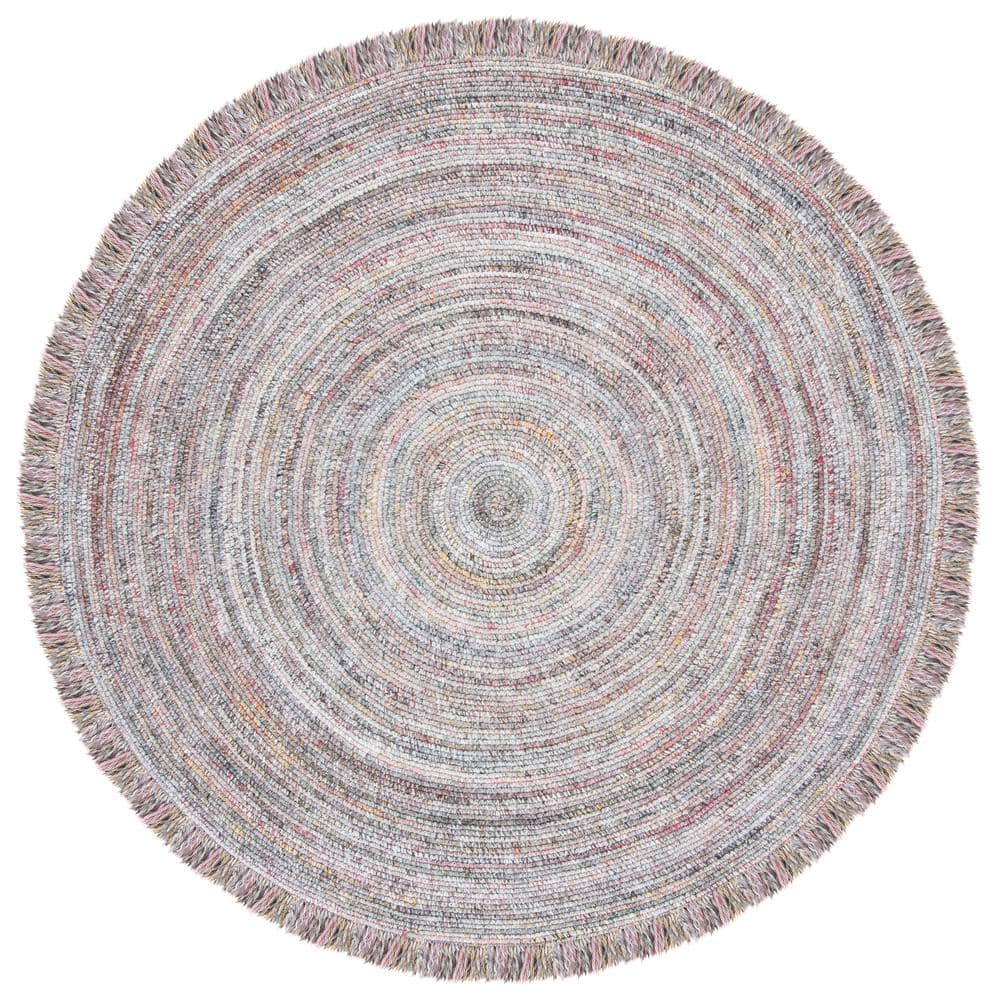 SAFAVIEH Braided Gray/Red 5 ft. x 5 ft. Round Striped Area Rug BRD950Q ...