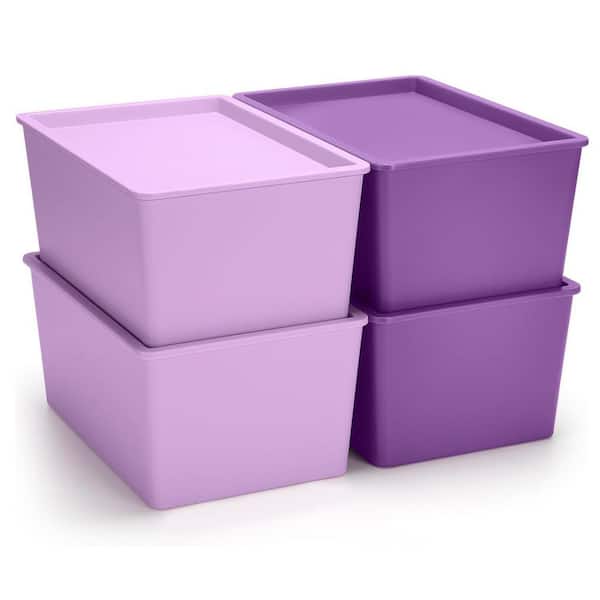 Purple 10.4 in. x 5 in. Plastic Decorative Box Set of 4 with Lid ...