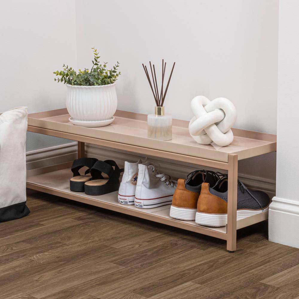 happimess Industrial Compact 10.75 in. H 6-Pair 2-Tier Iron Shoe Rack ...