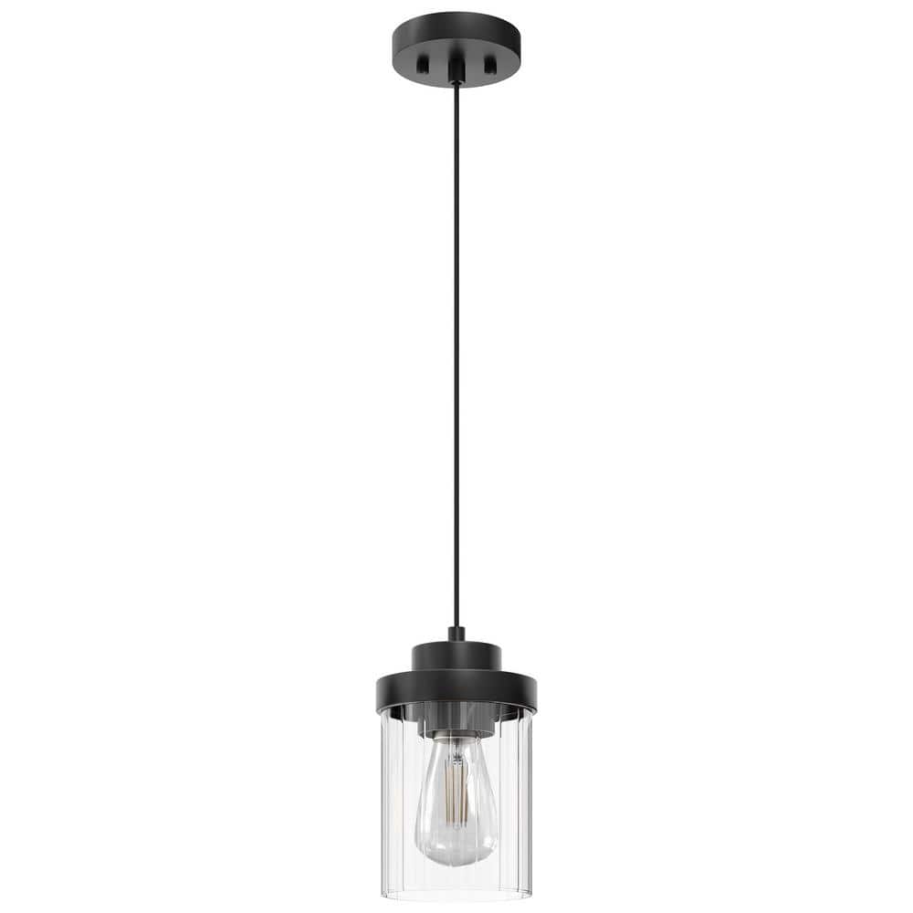 Merra 60-Watt 1 Light Matte Black Mini Pendant Light with Clear Shade ...