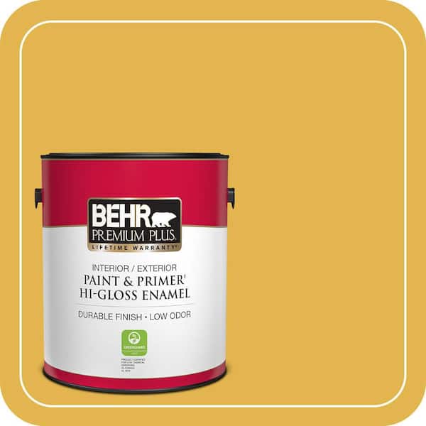 BEHR PREMIUM PLUS 1 gal. #360D-6 Yellow Gold Hi-Gloss Enamel Interior ...