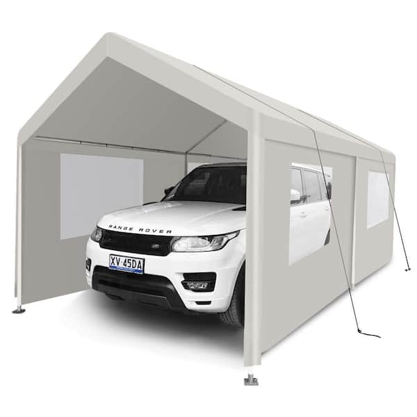 Lycvki 10 ft. x 20 ft. Outdoor White Metal Heavy Duty Portable Carport ...