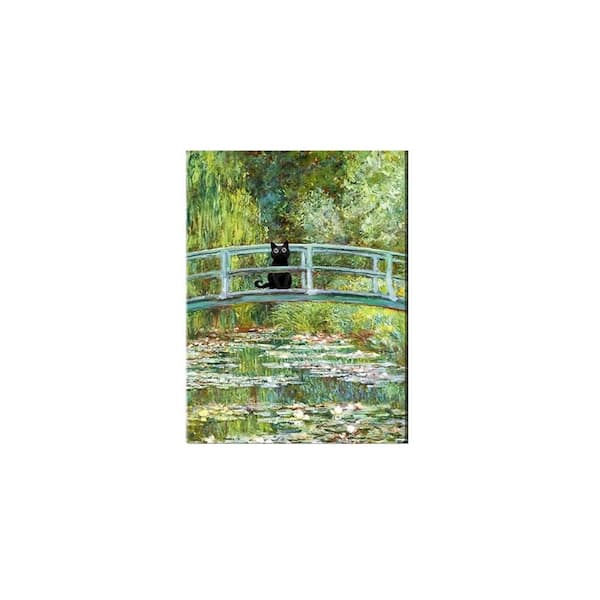 Framed Black Cat Canvas Wall Art, Vintage Monet Landscape Water Lilies ...