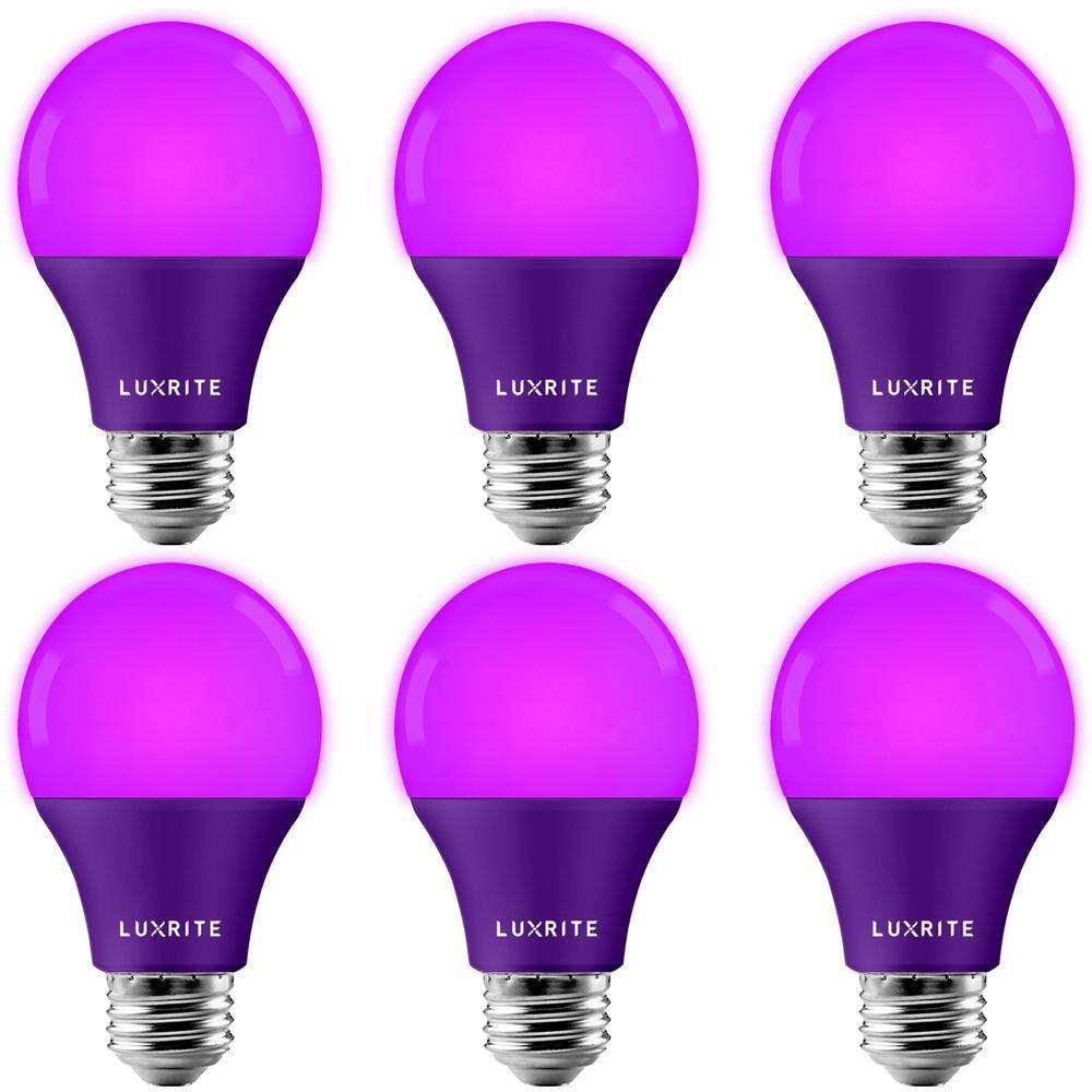 LUXRITE 60-Watt Equivalent A19 LED Light Bulb Purple Light Party Bulb 6 ...