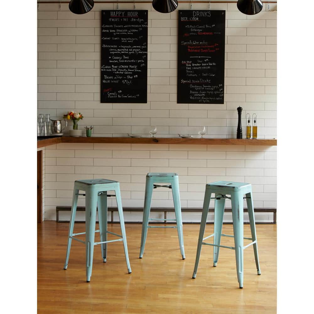 Office Star Products Bristow 30 in. Blue Metal Bar Stools (Set of 4 ...