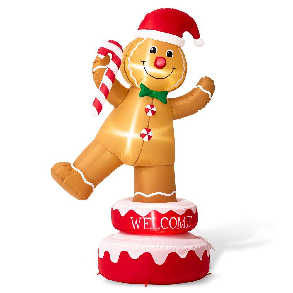 Glitzhome 6 ft. Lighted Inflatable Rotating Gingerbread Man Decor ...