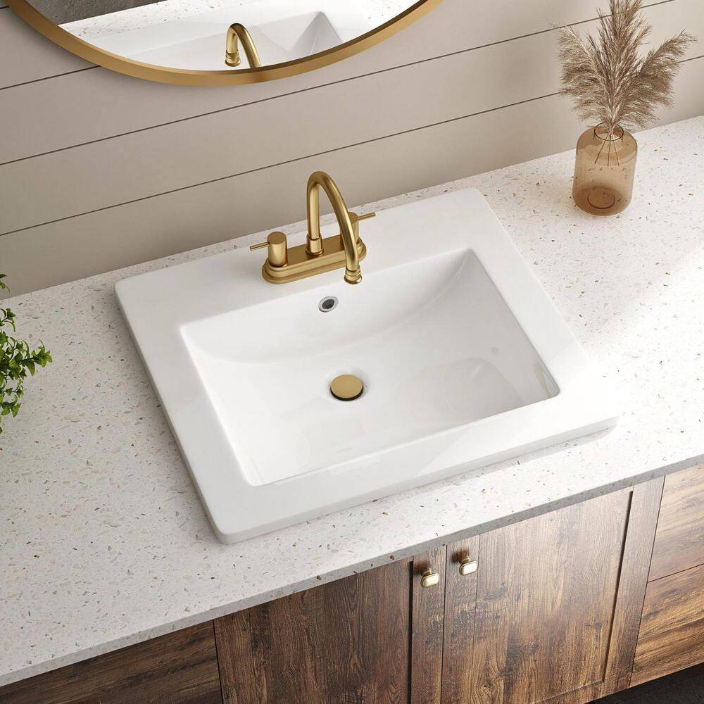 Los Flexi Drop In Bathroom Sink 21 in. x 18 in. Glossy White Ceramic ...