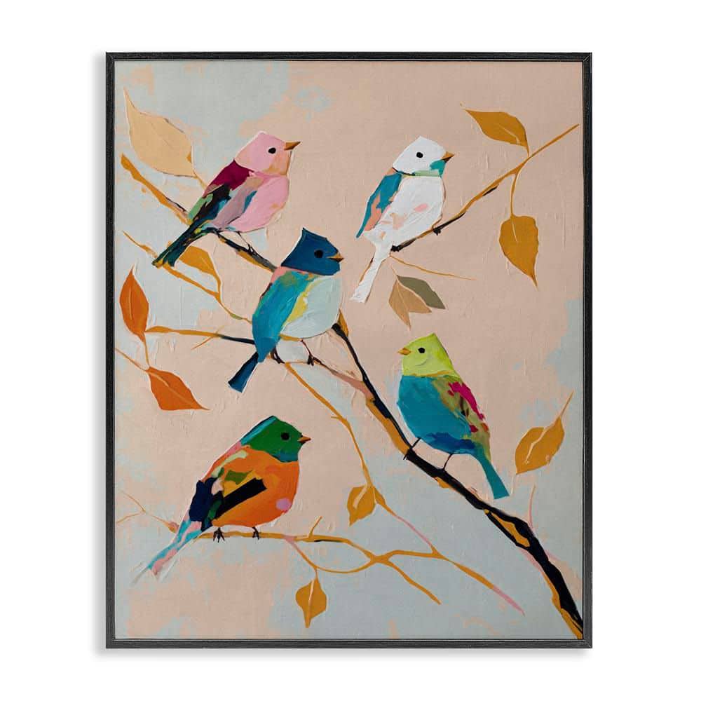 Stupell Industries Parakeets on Fall Branch by Svetlana Aleynikova Black Framed Animal Giclee ...