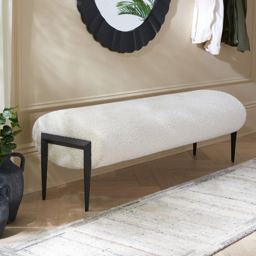 SAFAVIEH Stacia Light Beige/Black Entryway Bench With Cushion 57.48 in ...