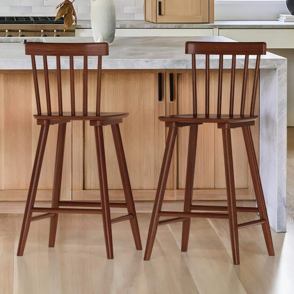 LUE BONA 24 in. Brown Wood Counter Stools Bar Stools with Slat Back ...