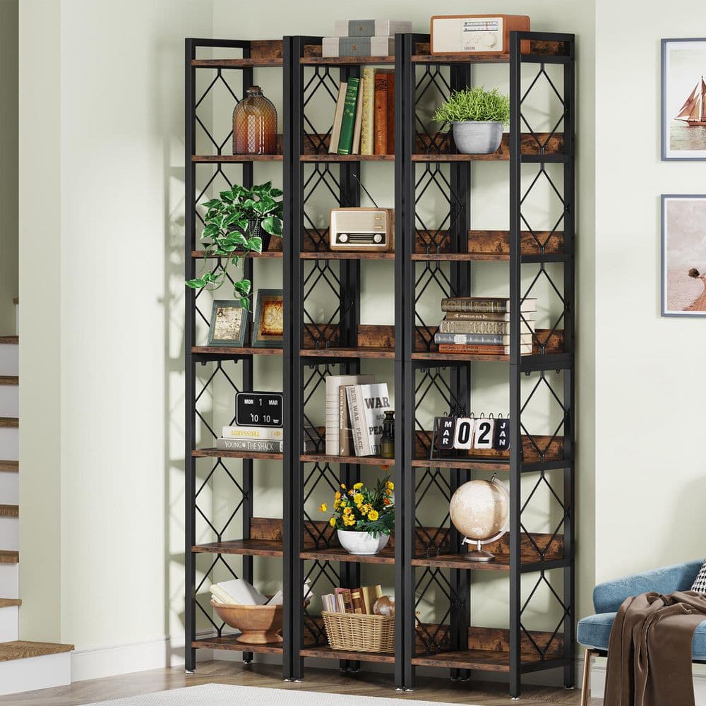 TRIBESIGNS WAY TO ORIGIN Jannelly 79 in. Tall Rustic Brown Wood 7-Shelf ...