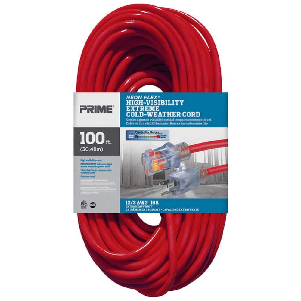 100 ft. 12/3 SJTW Hi-Vis Red Outdoor Extension Cord with Primelight ...
