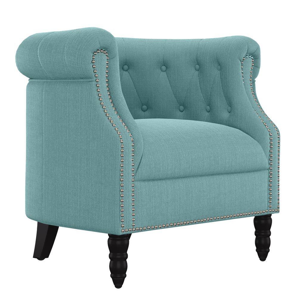 Handy Living Annalise Sky Blue Linen Chesterfield Chair A162463