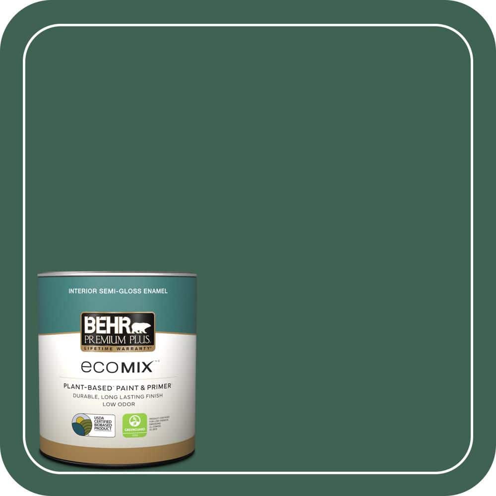 BEHR PREMIUM PLUS 1 qt. #M430-7 Green Agate Semi-Gloss Enamel EcoMix ...