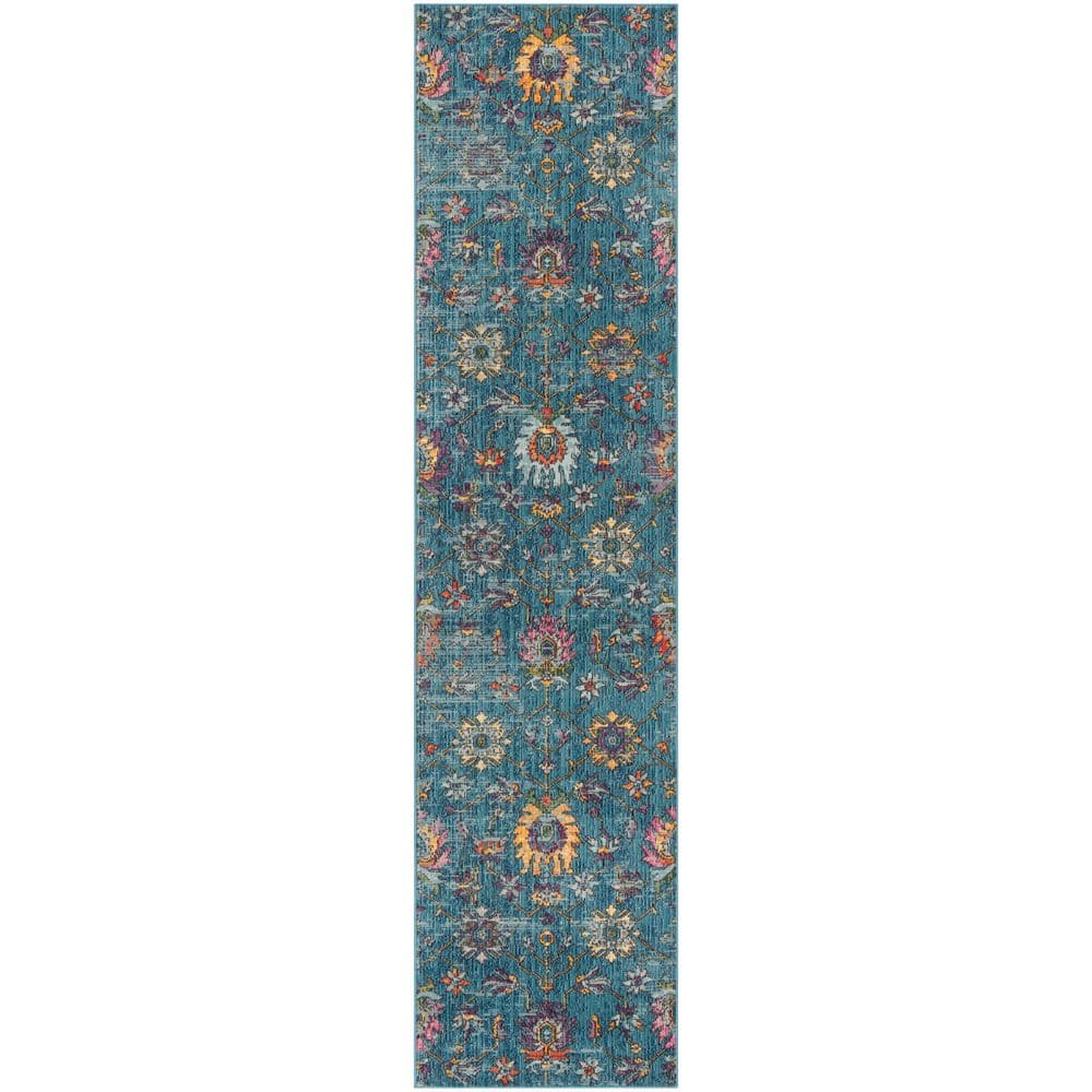 SAFAVIEH Merlot 2 ft. x 8 ft. Blue/Multi Distressed Floral Runner Rug ...