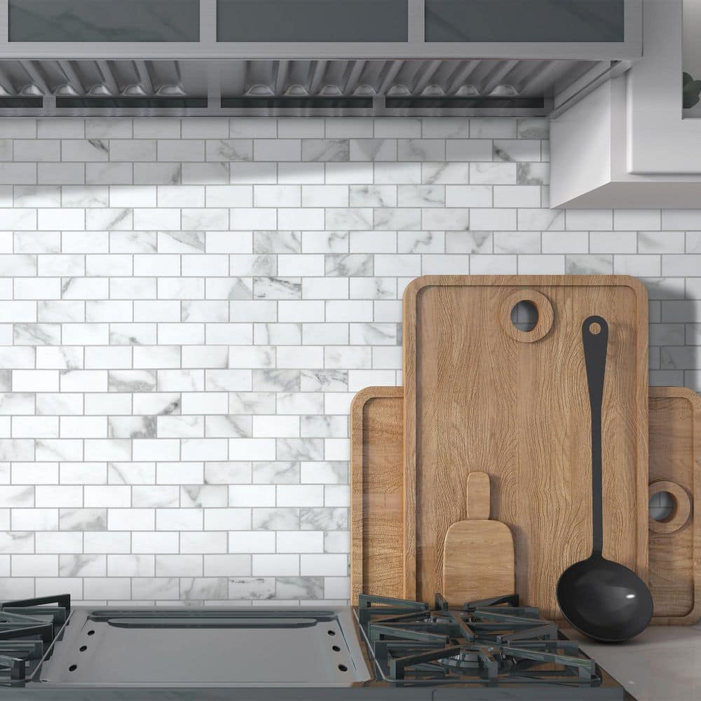 sunwings Subway Carrara White 6 in. x 6 in. SPC Marble Looks Peel and ...