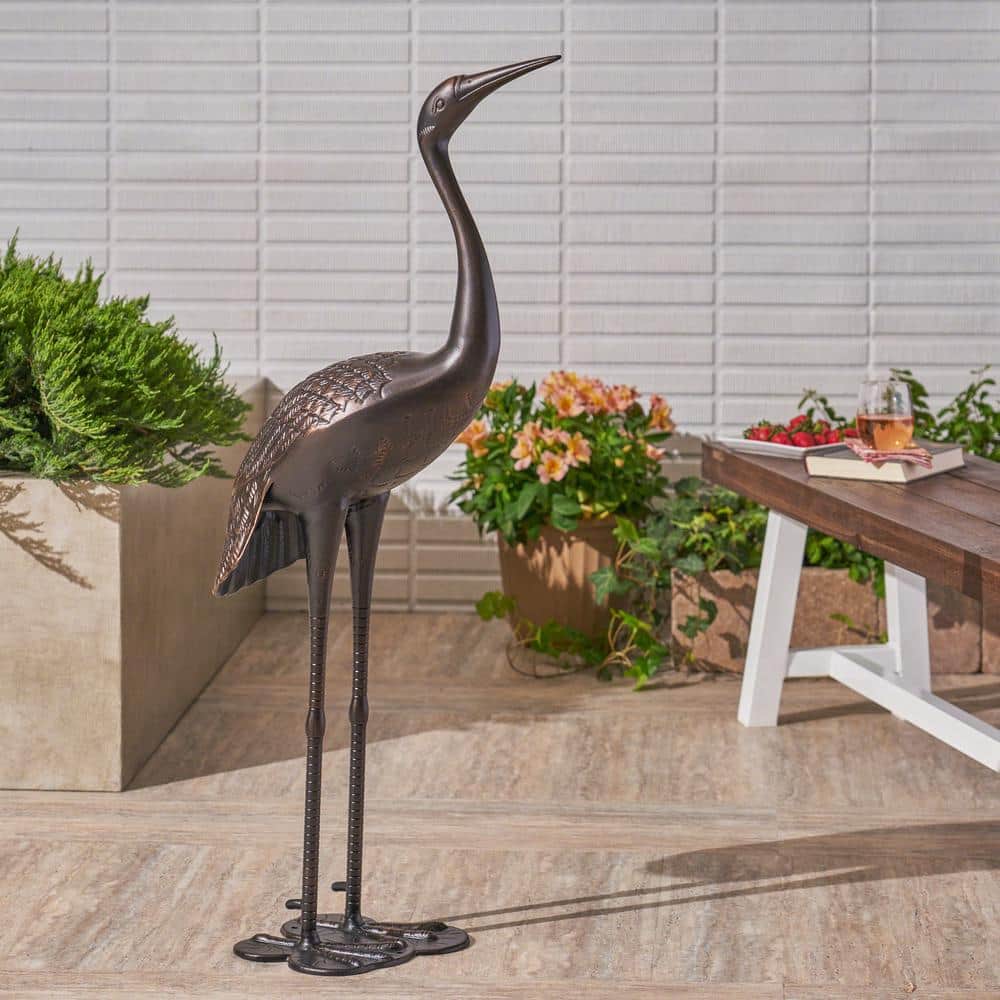 Noble House Scarlet 43 in. Shiny Copper Aluminum Outdoor Crane Decor ...