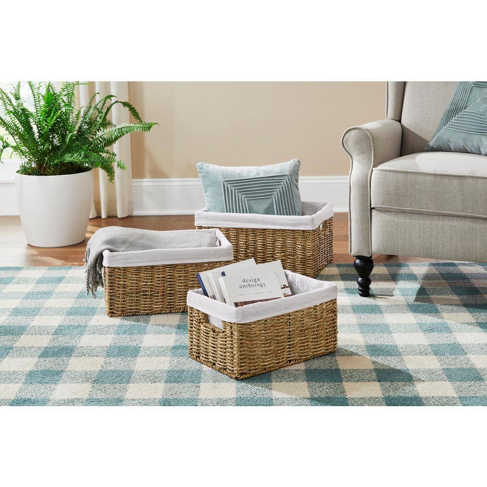 StyleWell Rectangular Seagrass Lined Storage Baskets (Set of 3) JY4121HDB - The Home Depot