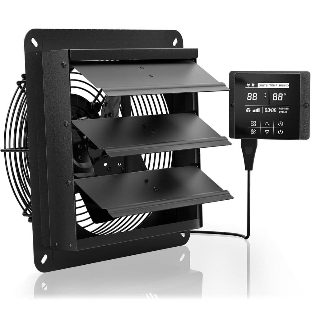 KIWDZFU 10 in. High-Speed Shutter Exhaust Fan with Temperature Humidity ...