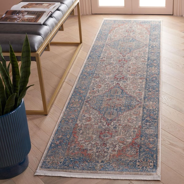 SAFAVIEH Victoria 2 ft. x 8 ft. Navy/Ivory Oriental Runner Rug VIC998M ...