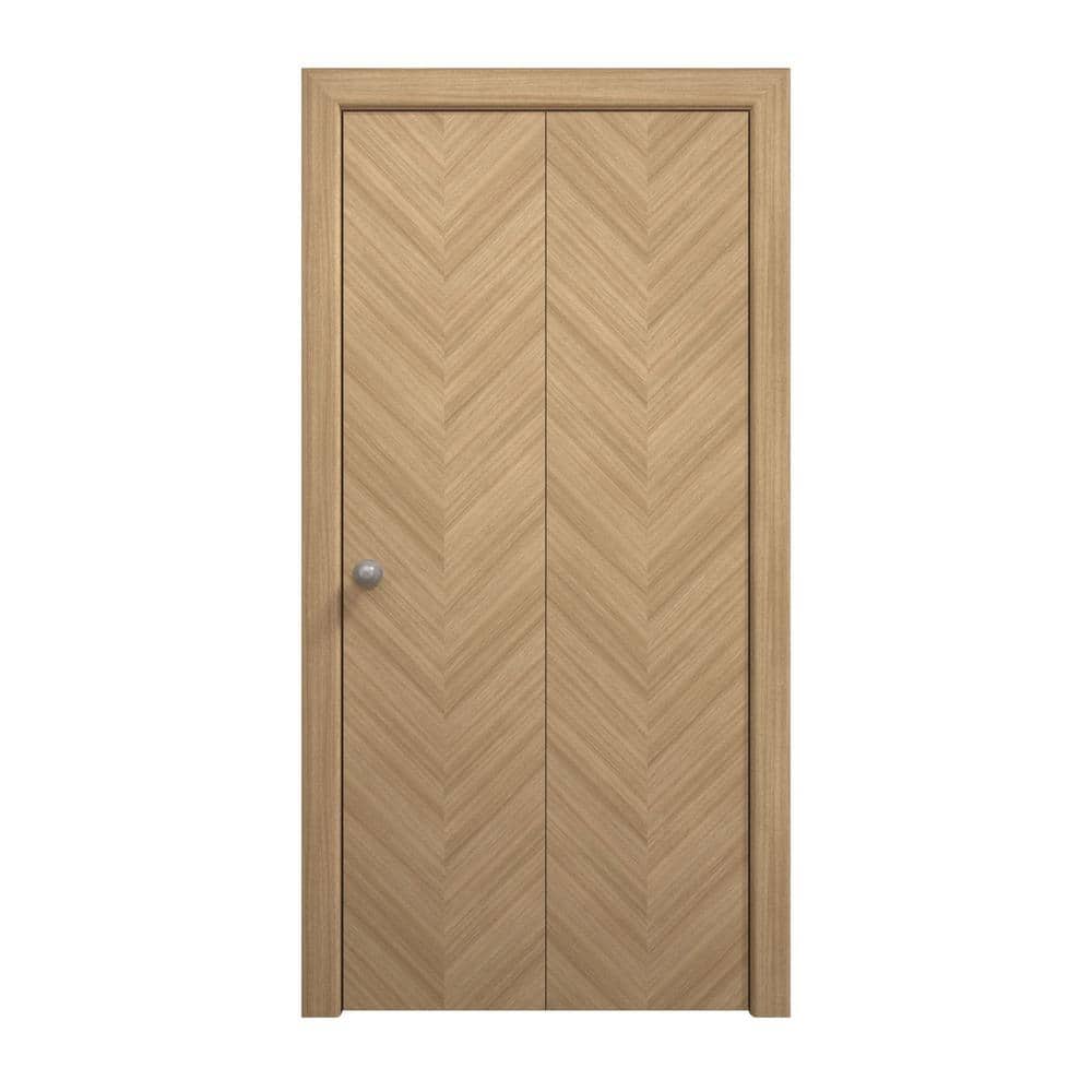 Sartodoors 64 in. x 96 in. Natural Oak Solid Wood Bi-Fold Doors with ...