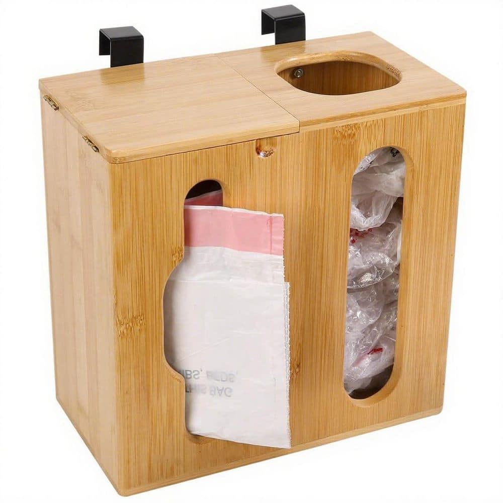 Wudkey Wall-Mounted Bamboo Trash Bag and Paper Towel Dispenser, Paper ...