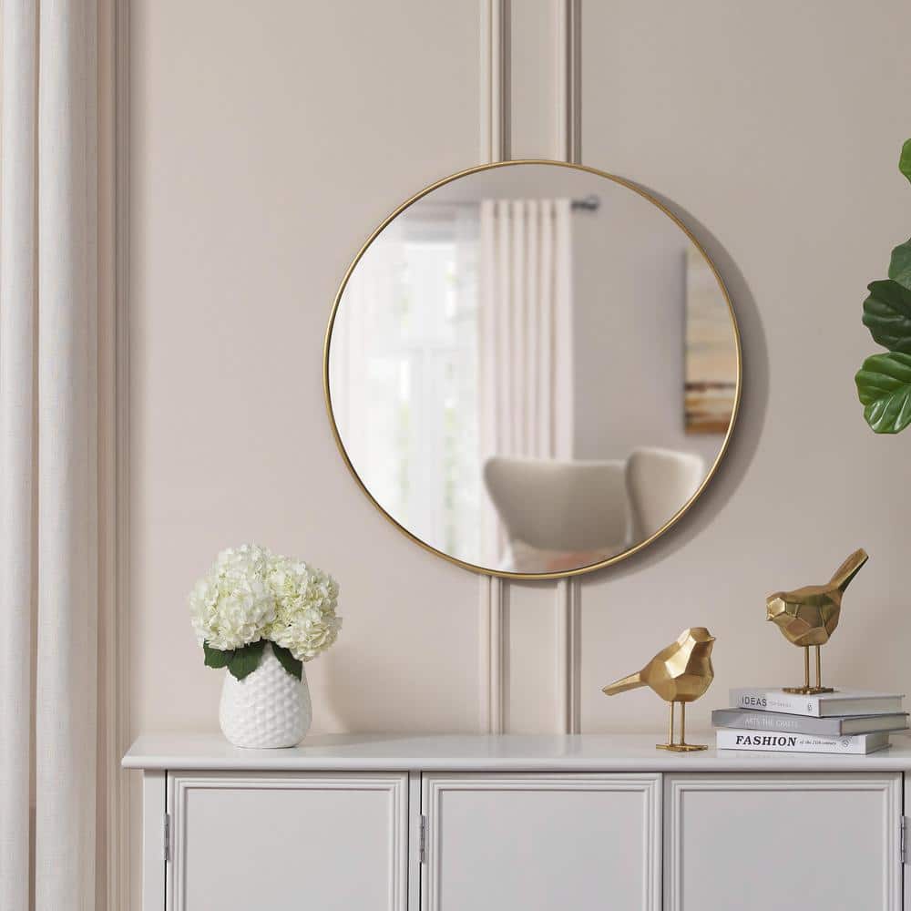 Home Decorators Collection Medium Round Gold Classic Accent Mirror (24 ...
