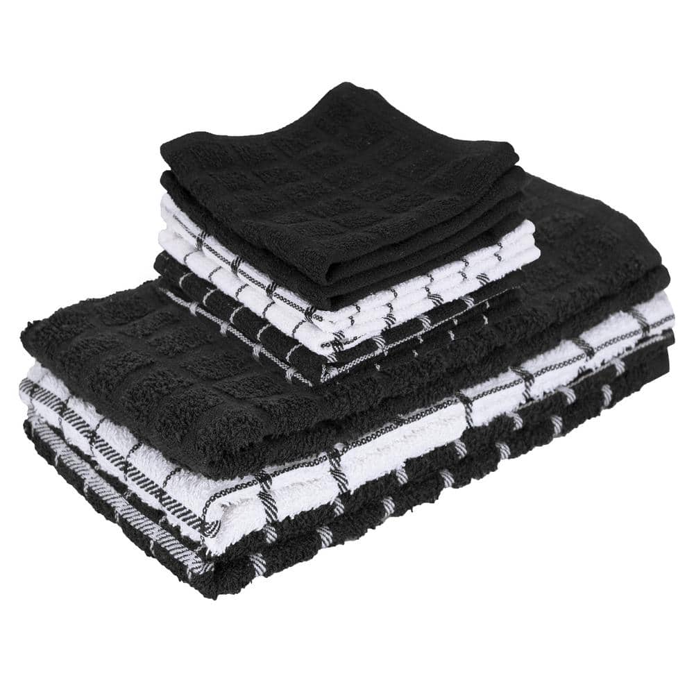 RITZ Black 3-Pack Terry Check Kitchen Towel Set and 6-Pack Terry Check ...