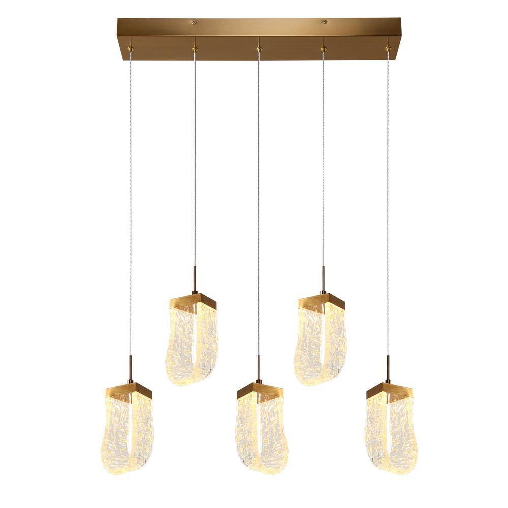 LNC Aeyilana 5-Light Dimmable Integrated LED Plating Brass Chandelier with Goldleaf Resin Shades ...