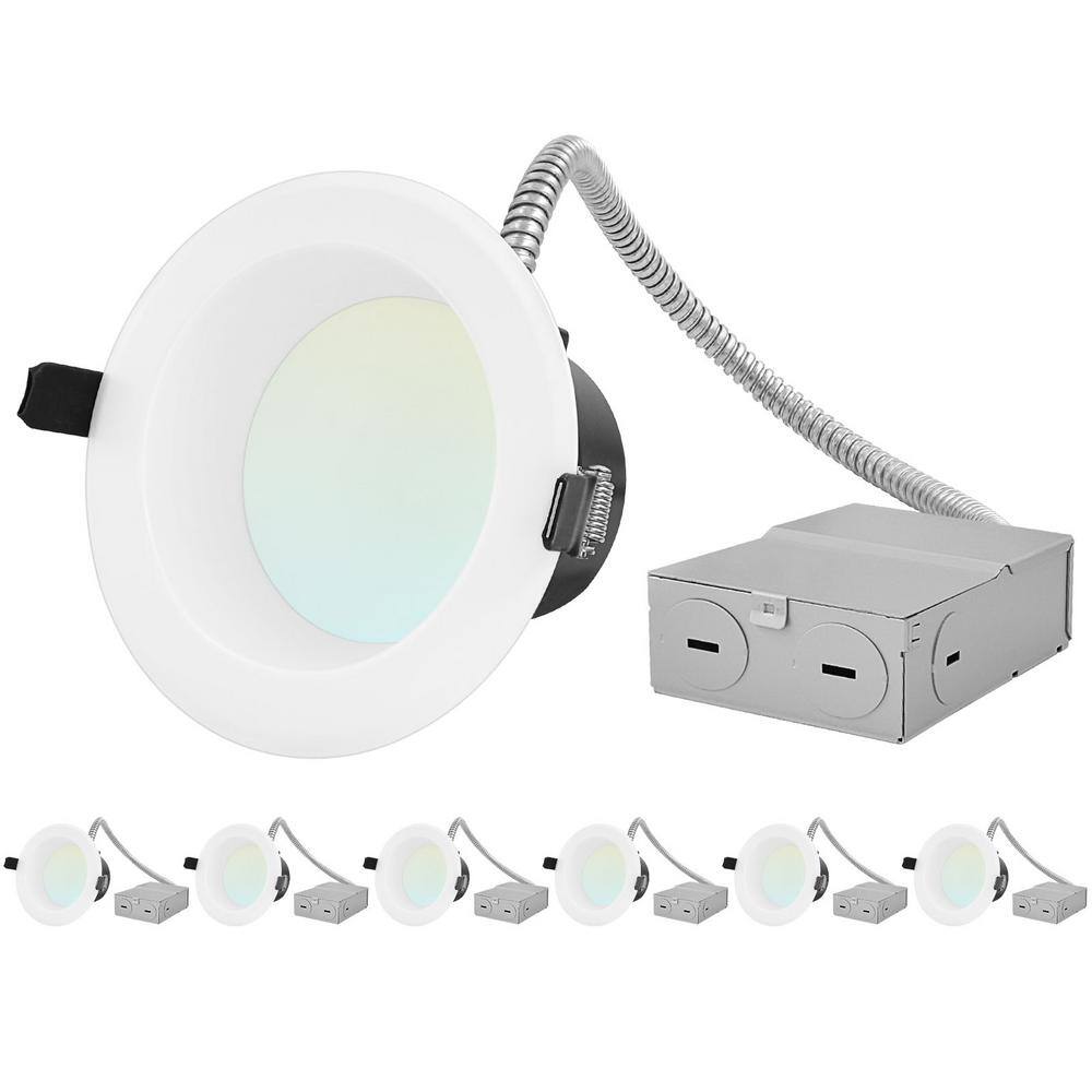 LUXRITE 4" LED Recessed Light with J-Box 7/9/12W Selectable 1850 Lumens ...