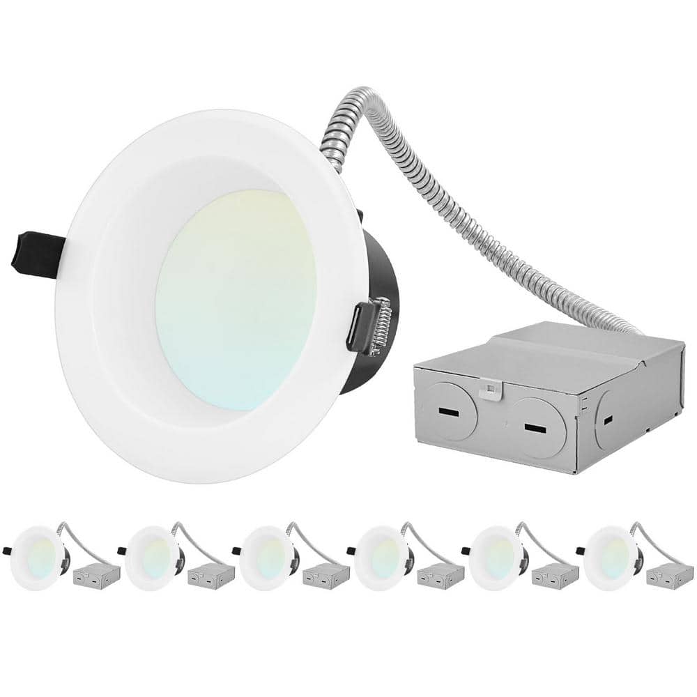 LUXRITE 4" LED Recessed Light with J-Box 7/9/12W Selectable 1850 Lumens ...