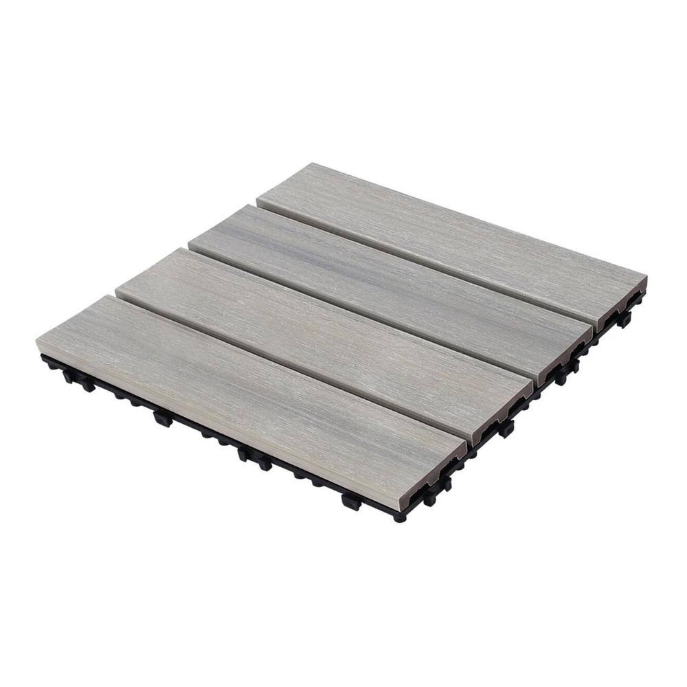 Tunearary 11.8 in. x 11.8 in. Outdoor Patio Light Gray Wood Plastic ...