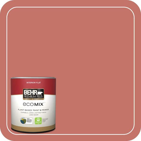 BEHR PREMIUM PLUS 1 qt. #PPU1-05A Red Coral Flat EcoMix Plant-Based Interior Paint & Primer ...