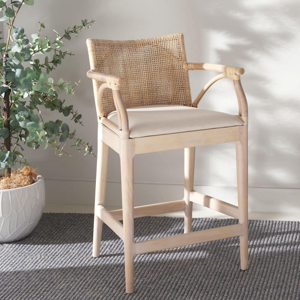 SAFAVIEH Gianni 36.2 in. H Natural/White Washed Wood Bar Stool BST4002B ...