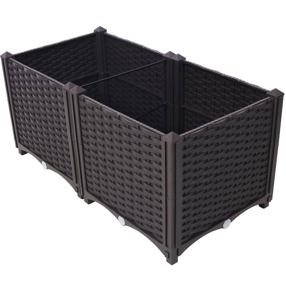 Zeus & Ruta 31.5 in. Brown Plastic Square Outdoor Raised Planter Boxe ...