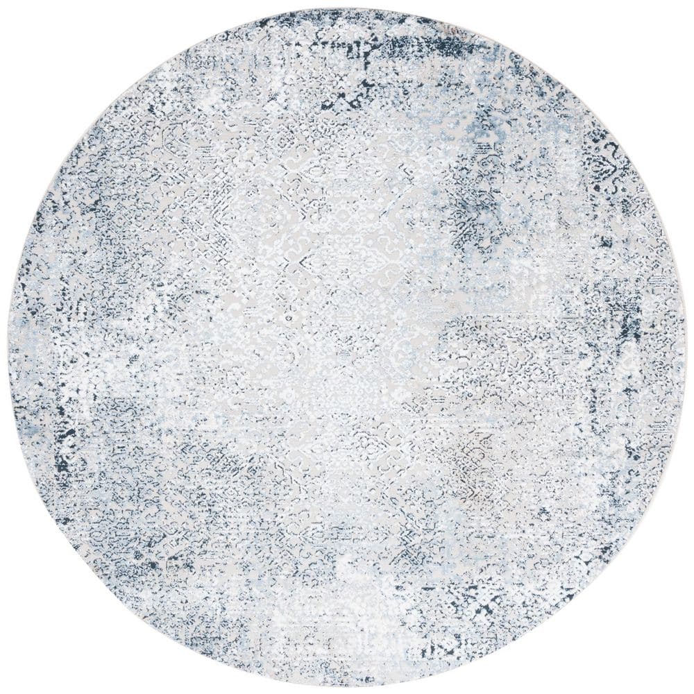 SAFAVIEH Parker 7 ft. x 7 ft. Blue/Taupe Distressed Gradient Round Area ...