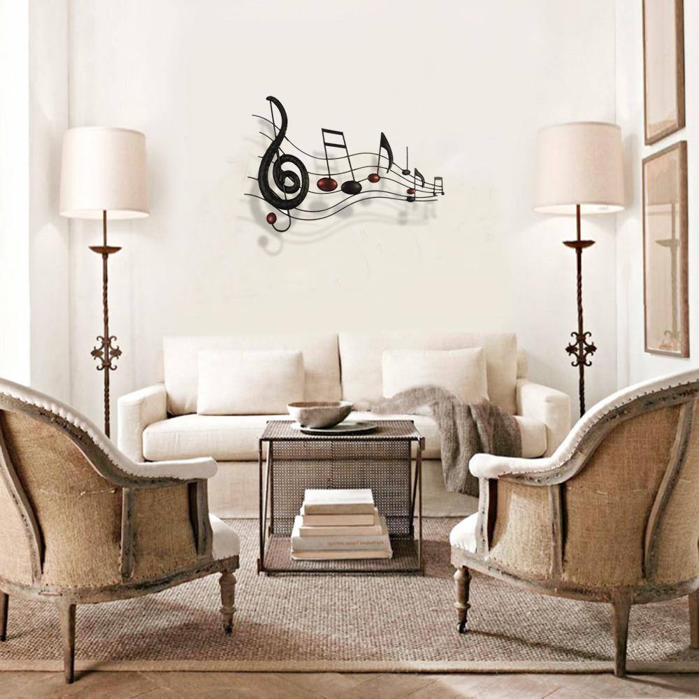 Handmade Black and Red Metal Wall Mount Accent Decor with Musical Notes ...