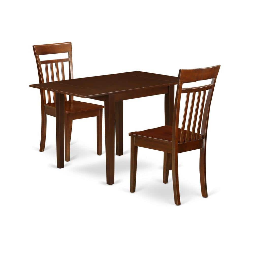 East West Furniture 3-Piece Mahogany Finish Solid Wood Top Dining Table ...