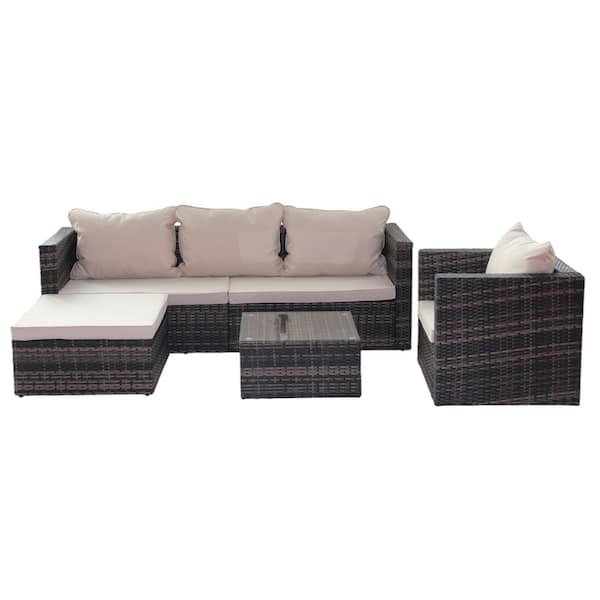 Tunearary 4-Pieces Wicker Patio Outdoor Sectional Sofa Set with 4 Brown ...