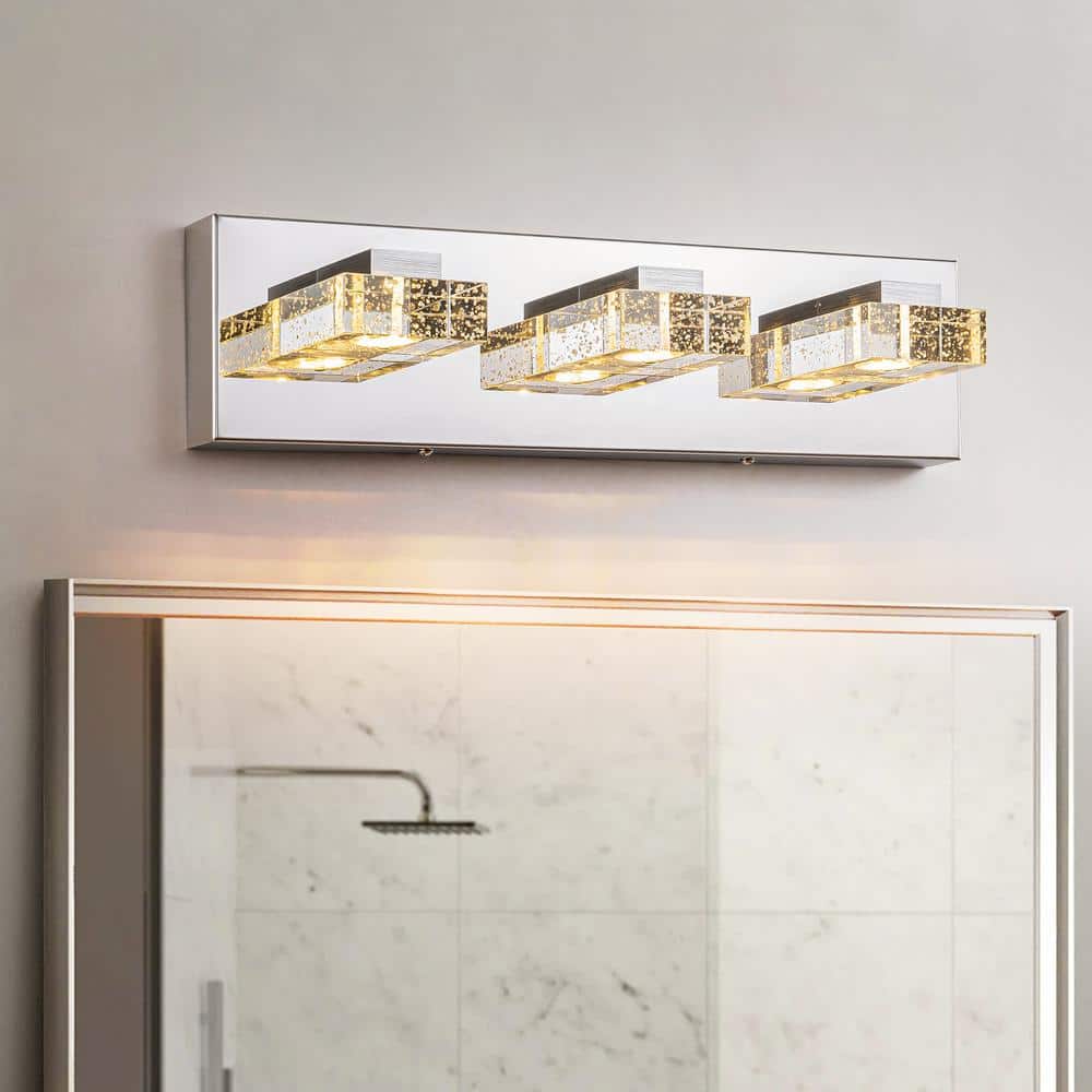 RRTYO Frese 18 in. 3-Light Modern Chrome Crystal Integrated LED 3000K ...