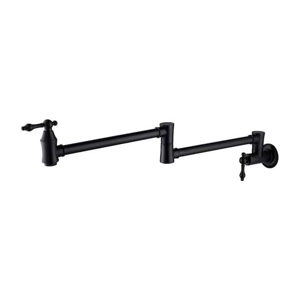 WELLFOR Wall Mount Pot Filler Faucet in Matte Black, Two Valves, 4 GPM ...