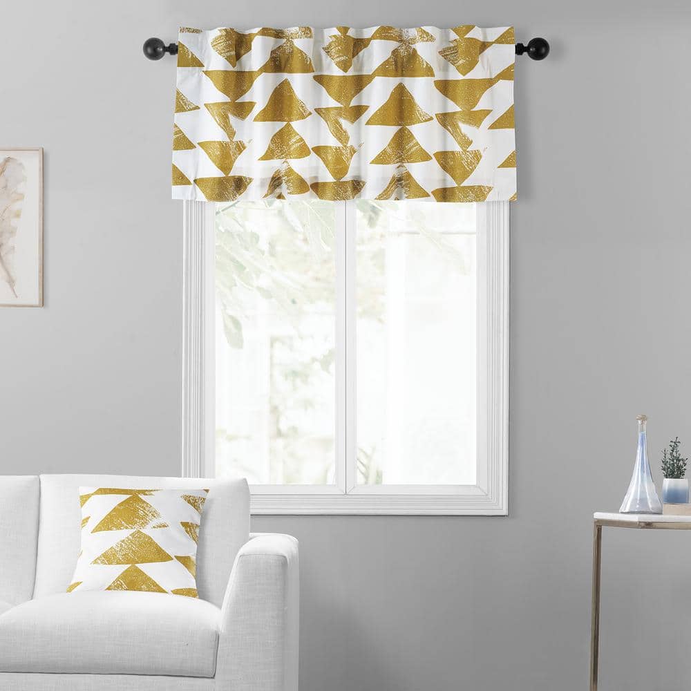 Exclusive Fabrics & Furnishings Triad Gold Printed Cotton Rod Pocket Window Valance - 50 in. W x ...