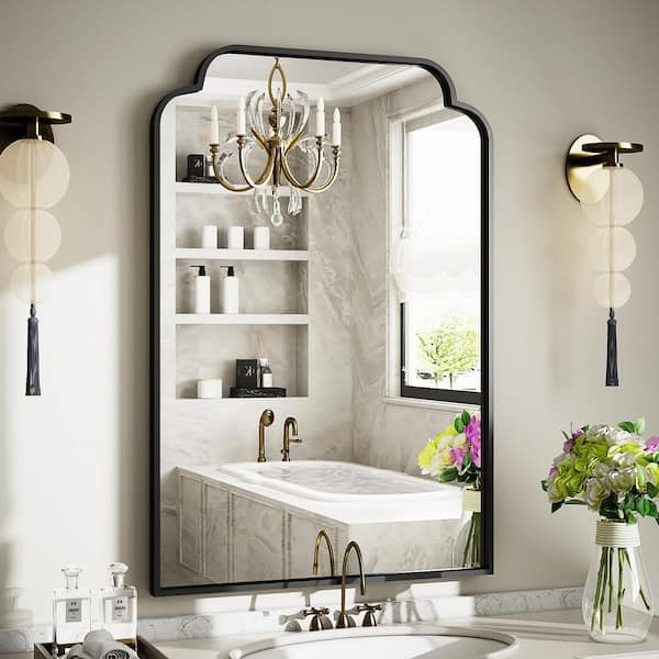 GLSLAND 20 in. W x 30 in. H Arched Black Metal Framed with Decorative ...
